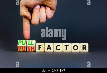Symbol für Pull- oder Push-Faktor. Konzept Wort Pull-Faktor und Push ...