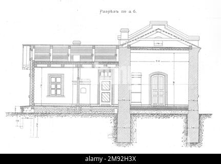 Zeichnungen eines typischen Wasserförderungsgebäudes des Zweigs Perm-Vyatka-Kotlas. Eines dieser ...