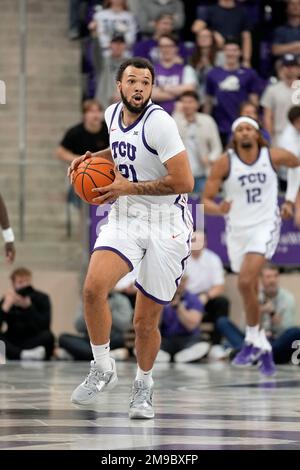 TCU forward JaKobe Coles (21) attempts a three-point shot in the second ...