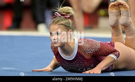 Alabama gymnast Mati Waligora competes on the beam during an NCAA ...
