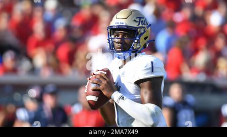 Tulsa quarterback Braylon Braxton looks to pass during an NCAA college ...
