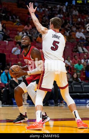 Miami Heat forward Nikola Jovic (5) as players take part in practice ...