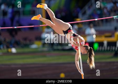 Angelica Moser, of Switzerland, competes in the pole vault at the World ...