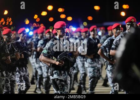 Members of the Saudi special forces for Hajj and Umrah (SFHU), perform ...