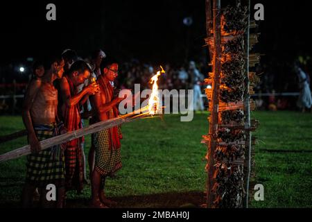 Indian Rabha tribal Hindu priests bless Rabha people in traditional ...