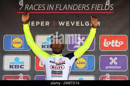 First place, Eritrea's Biniam Girmay of the Intermarche Wanty Gobert ...