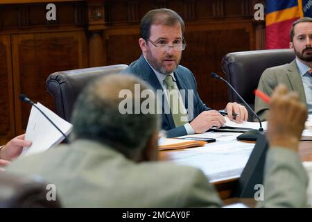Senate Finance Committee chairman Josh Harkins, R-Flowood, explains a ...