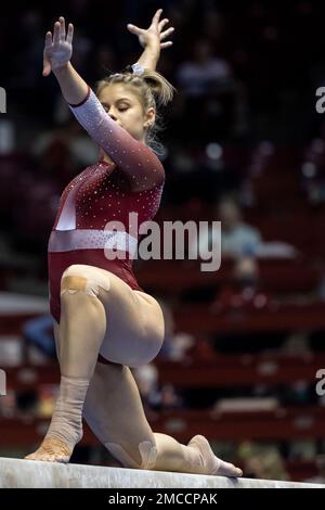 Alabama gymnast Mati Waligora competes on the beam during an NCAA ...