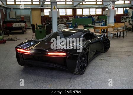 A first Afghan made sports car is seen inside the Entop car studio in ...