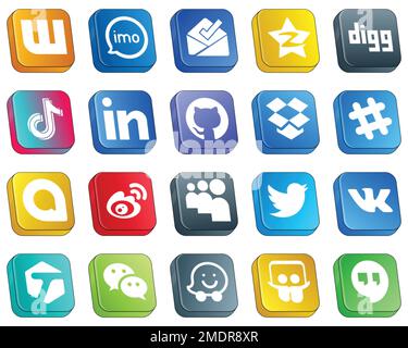Isometrische 3D-Symbole für die Marke „Soziale Medien“ 20-Symbole, wie ...