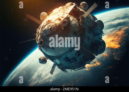 Weltraumsatellit im Orbit der Erde oder des außerirdischen Planeten ...