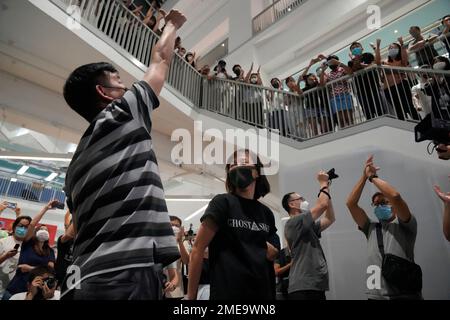 Lam Man-chung, Executive Editor-in-Chief of Apple Daily gesture at the ...