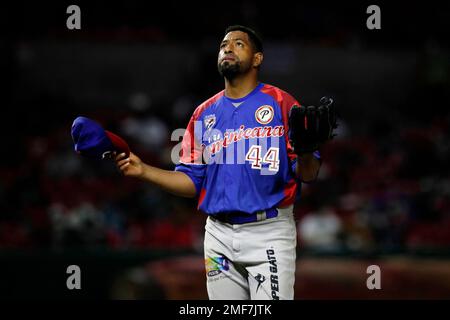 Dominican Republic starting pitcher Cesar Valdez throw to a Puerto Rico ...