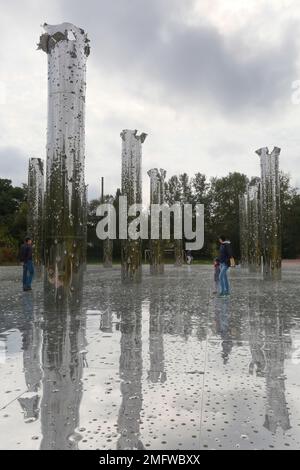 People watch an art installation commemorating victims of the 1941 Babi ...