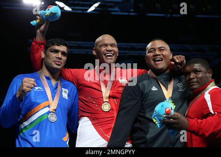 Bronze medalists Patrick Mailata of New Zealand,left, and Keddy Agnes ...