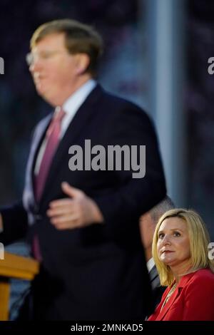 Mississippi First Lady Elee Reeves applauds as her husband, Republican ...