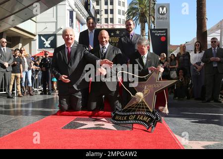 Jeff Zarrinnam, from left, Tom Rothman, Dwayne Johnson, Mitch O'Farrell ...