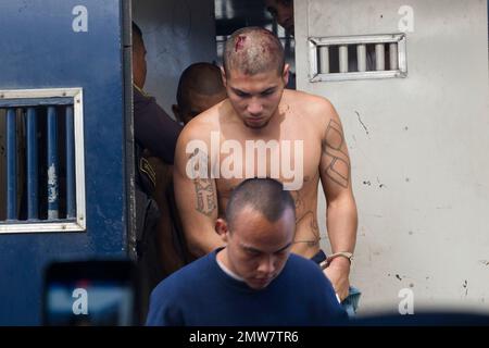 A member of the Barrio 18 gang, who participated in the recent prison ...