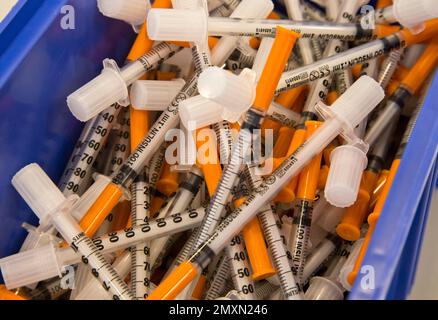 Injection materials are pictured in first safe- injection room for drug ...