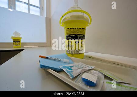 Injection materials are pictured in first safe- injection room for drug ...