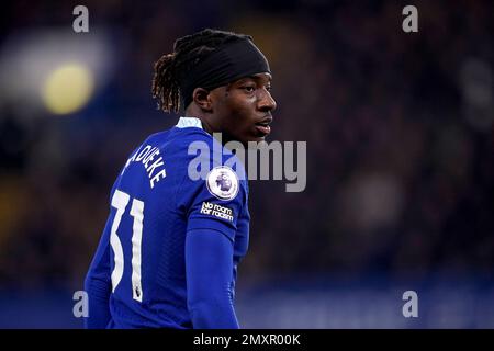 Chelsea's Noni Madueke während des Premier League-Spiels auf der Stamford Bridge, London. Foto ...