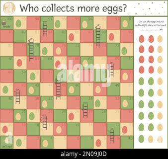 Osterbrettspiel für Kinder mit lustigem Häschen, die Eier mit Korb ...