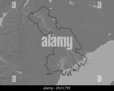 Astrachan', Region Russlands. Bilevel-Höhenkarte mit Seen und Flüssen ...