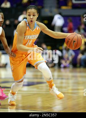 Tennessee guard Andraya Carter (14) and guard Meme Jackson (10) look on ...