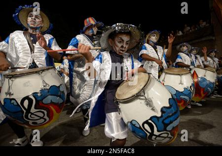 Drummers perform in "Las Llamadas" parade during Carnival celebrations ...