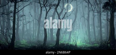 Schrecklicher surrealer Wald. Unwirkliche Welt. Geheimnisvoller Wald ...