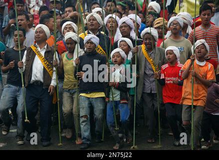 Jaintia tribesmen participate in Behdienkhlam festival celebrations, as ...