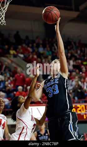 Duke's Haley Peters (33) shoots as Presbyterian's Keyonna Allen (21 ...