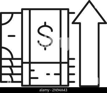 Geldscheine mit Pfeil nach oben, Geldzinsen erhöhen die Farbe des ...
