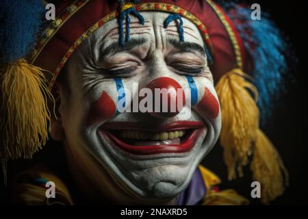 Das Bild eines schönen, lächelnden Clowns mit Freudentränen im Gesicht ...