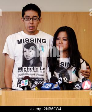 Michael Le, left, brother of Michelle Le, and Krystine Dinh, right ...