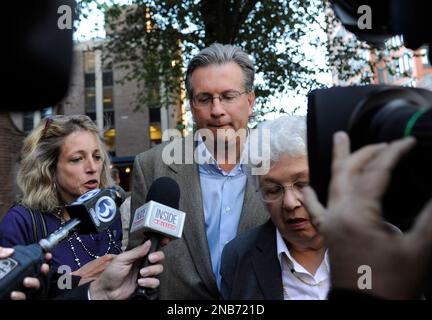 Dr. William Petit Jr., center speaks to the media outside Superior ...