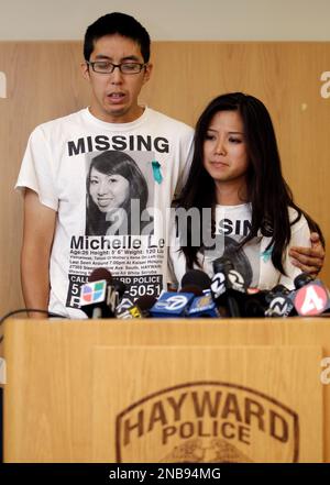 Michael Le, left, brother of Michelle Le, and Krystine Dinh, right ...