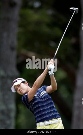 Aree Song, of South Korea, hits from the bunker on the 9th hole during ...