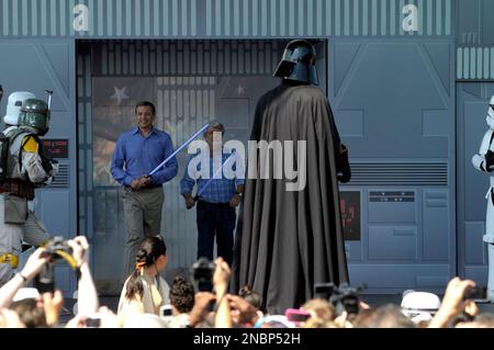 Disney CEO Robert Iger, second from left, and Star Wars creator George ...