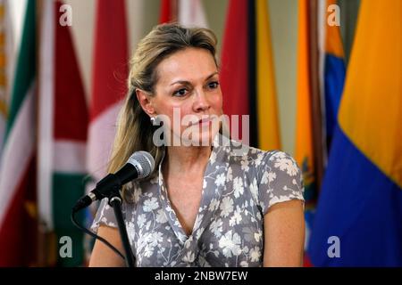Former Colombia's Foreign Minister Maria Emma Mejia gives a speech ...