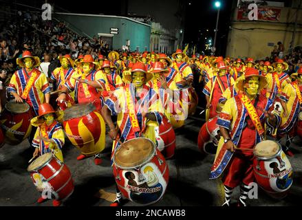 Drummers perform in "Las Llamadas" parade during Carnival celebrations ...
