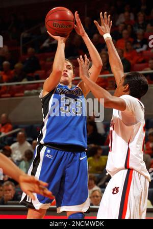 Duke's Haley Peters (33) shoots as Presbyterian's Keyonna Allen (21 ...