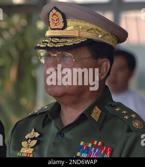 Senior Gen. Than Shwe, leader of Myanmars military government, center ...