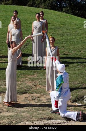 Greek actress Maria Nafpliotou, who plays the role of high priestess ...