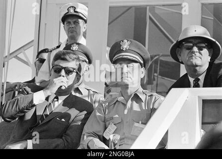 Major General J.F. Thorlin, center, commander of the White Sands ...