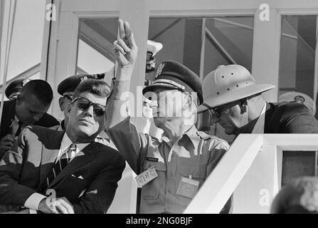 Major General J.F. Thorlin, center, commander of the White Sands ...