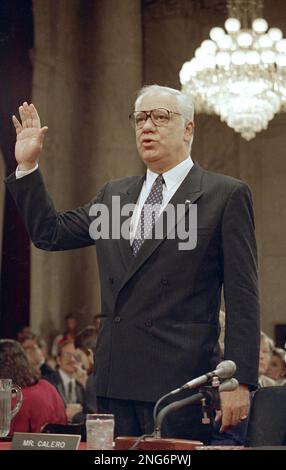 Nicaraguan Contra leader Adolfo Calero gestures during a Miami news ...
