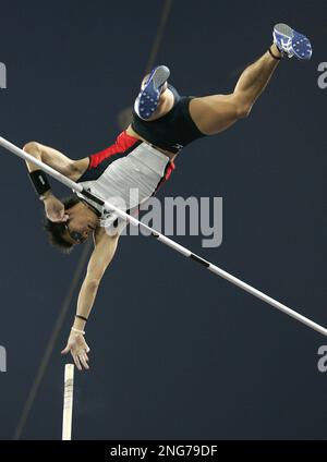 Daichi Sawano clears the bar in the pole vault event at the national ...