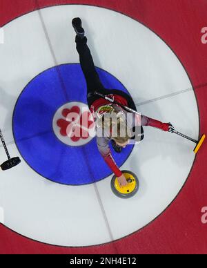 Northwest Territories fourth Jo-Ann Rizzo reacts after her shot while ...