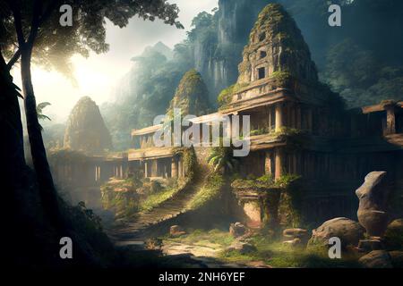Die Maya-Zivilisation hat Illustrationen erstellt, die antike Ruinen ...